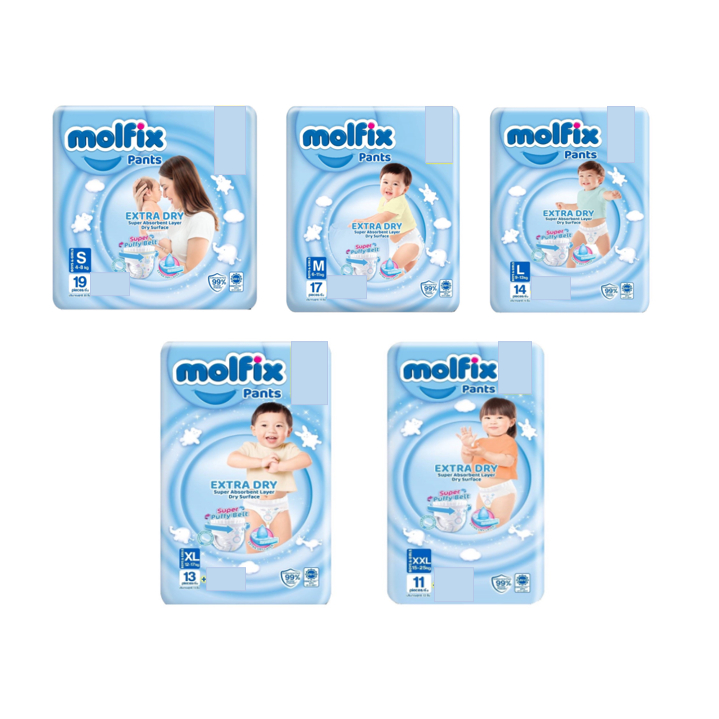 Molfix Extra Dry มอลฟิกซ์ ผ้าอ้อมเด็กเเบบกางเกง รุ่นเอ็กซ์ตร้าดราย แพ้ ...