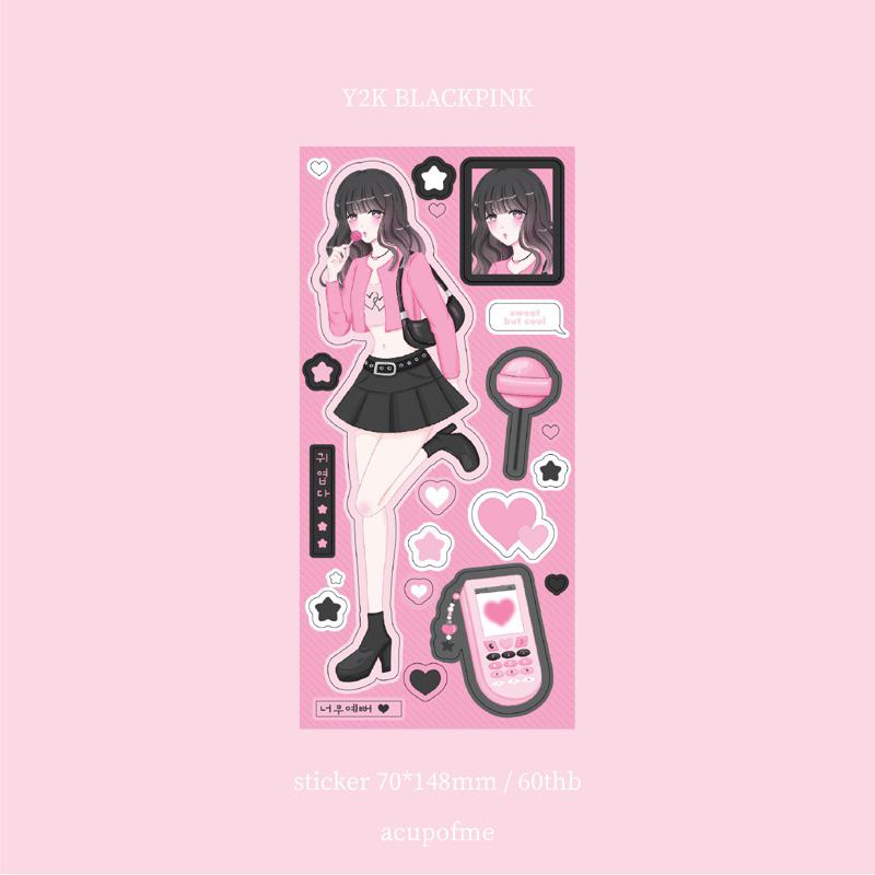 girls y2k black pink sticker สติกเกอร์ไดคัท | Shopee Thailand