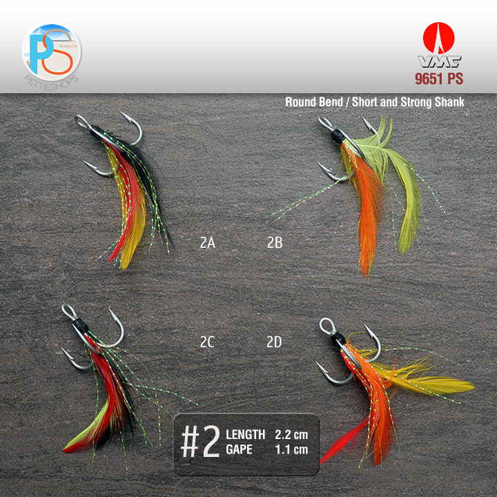 เบ็ด 3 ทาง Treble Hooks: VMC 9651 PS, ตัวเบ็ด+ หาง (2 ชิ้นคละสีได้) | Shopee Thailand