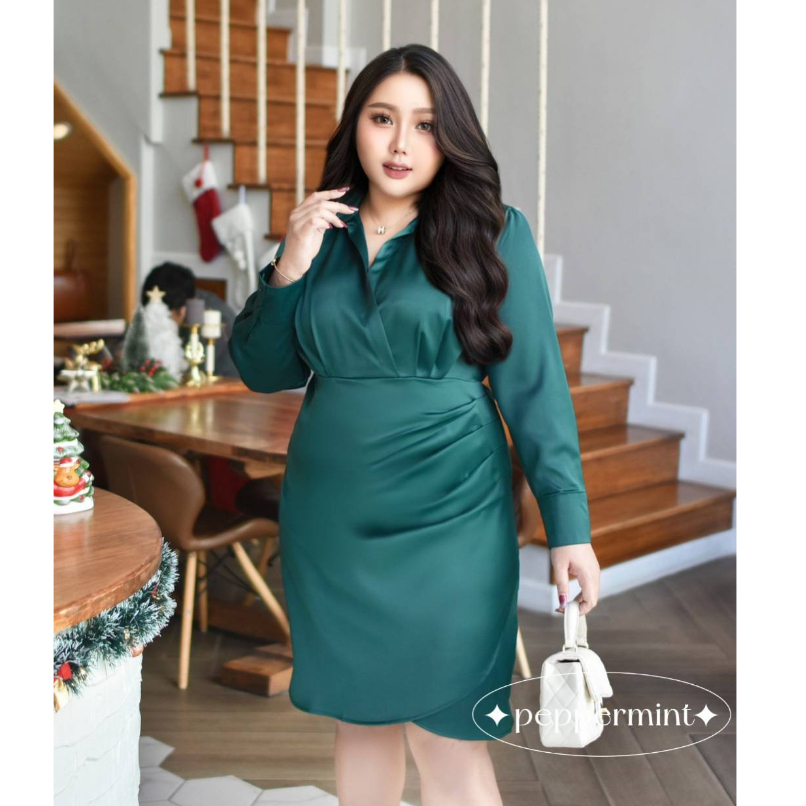 งานพรีเมียม นำเข้า เดรสเชิ้ตสาวอวบ คุณนาย ไฮโซเว่อร์ Sizeอก40-50 Peppermint Plus Size (597 A 629 ...