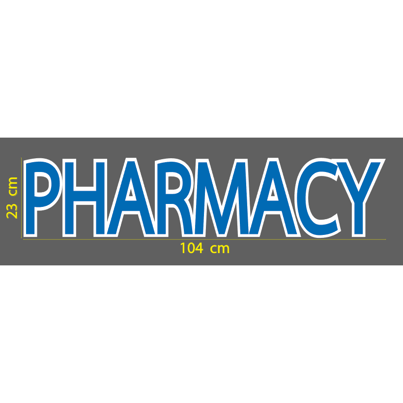สติกเกอร์ ตัด ไดคัท PVC กันน้ำ คำว่า PHARMACY 2สีซ้อนกัน ขนาด 23 x 104 ...