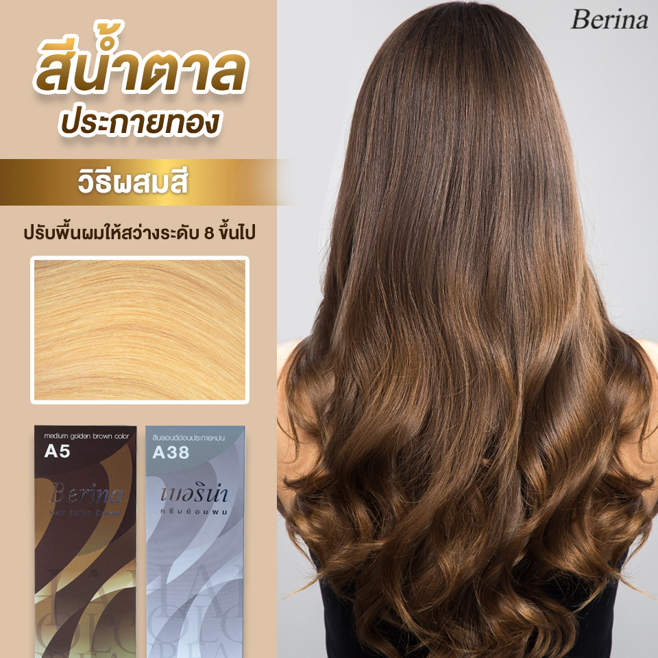 Berina A5+A38 ครีมย้อมผม ยาย้อมผม เบอริน่า สีน้ำตาลประกายทอง สีสุดฮิต ...
