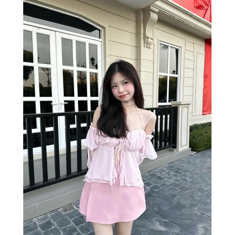 Adele - Pink🌷🌸💕👛🦩 (เซ็ตเสื้อชีฟองกับกระโปรงกางเกงค่ะ) AD-PINK | Shopee ...