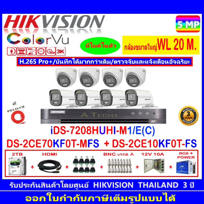 Hikvision ColorVu 5MP รุ่น DS-2CE70KF0T-MFS 3.6/2.8mm.(4)+DS-2CE12KF0T ...