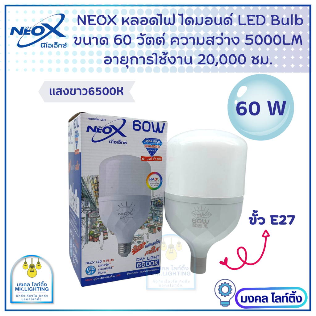 NEOX หลอดไฟ LED Bulb ขั้ว E27 ขนาด 60 W รุ่น Diamond หลอดไฟแอลอีดีบั๊บ นีโอเอ็กซ์ หลอดไฟNeox ทรง ...