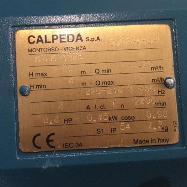 เครื่องสูบน้ำ ปั๊มน้ำ CALPEDA MXHM 402E ระบบไฟ 2 เฟส 220V กำลัง 0.6HP ป้องกันน้ำ IP54 | Shopee ...