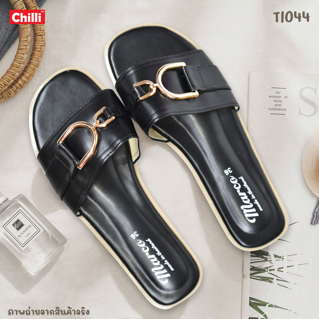 รองเท้าแตะ ไซส์ 36-40 รุ่น T1044 รองเท้าแตะผู้หญิงแต่งโลหะด้านหน้า สไตล์วินเทจ ไม่กัดเท้า ...