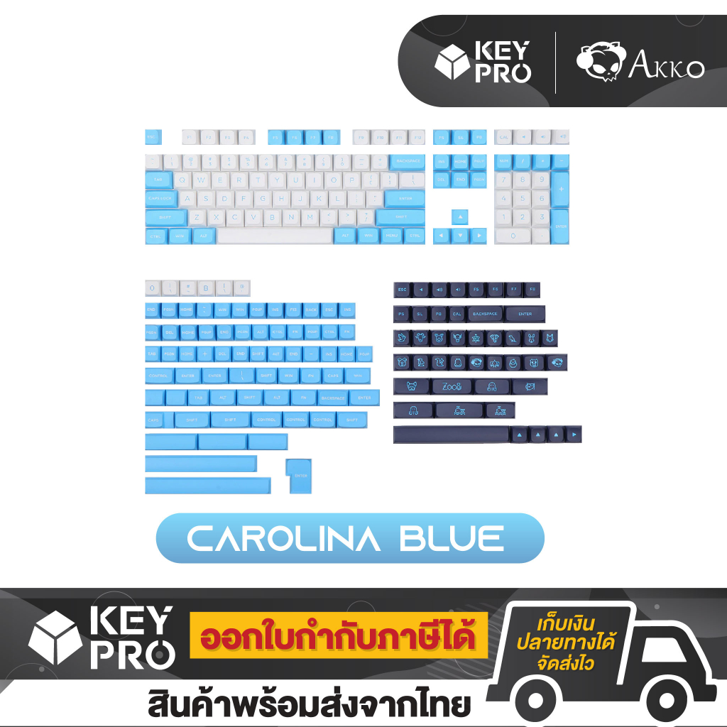 คีย์แคป AKKO PBT Double-Shot Keycap set - Carolina Blue (MDA profile ...
