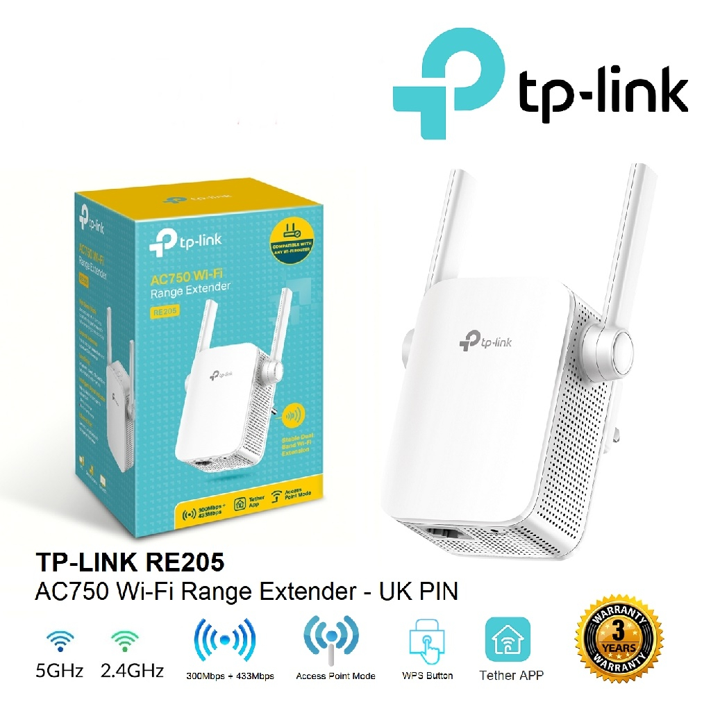 อุปกรณ์ขยายสัญญาณ TP-LINK (RE205) AC750 Wi-Fi Range Extender 2.4GHz ...
