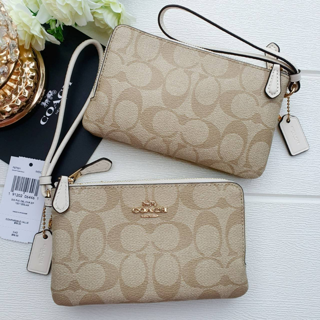 💚แท้💯 พร้อมส่ง💚 Coach 87591 / 6649 Wristlet คล้องมือ 2 zip S ใส่ i/6/7 ...