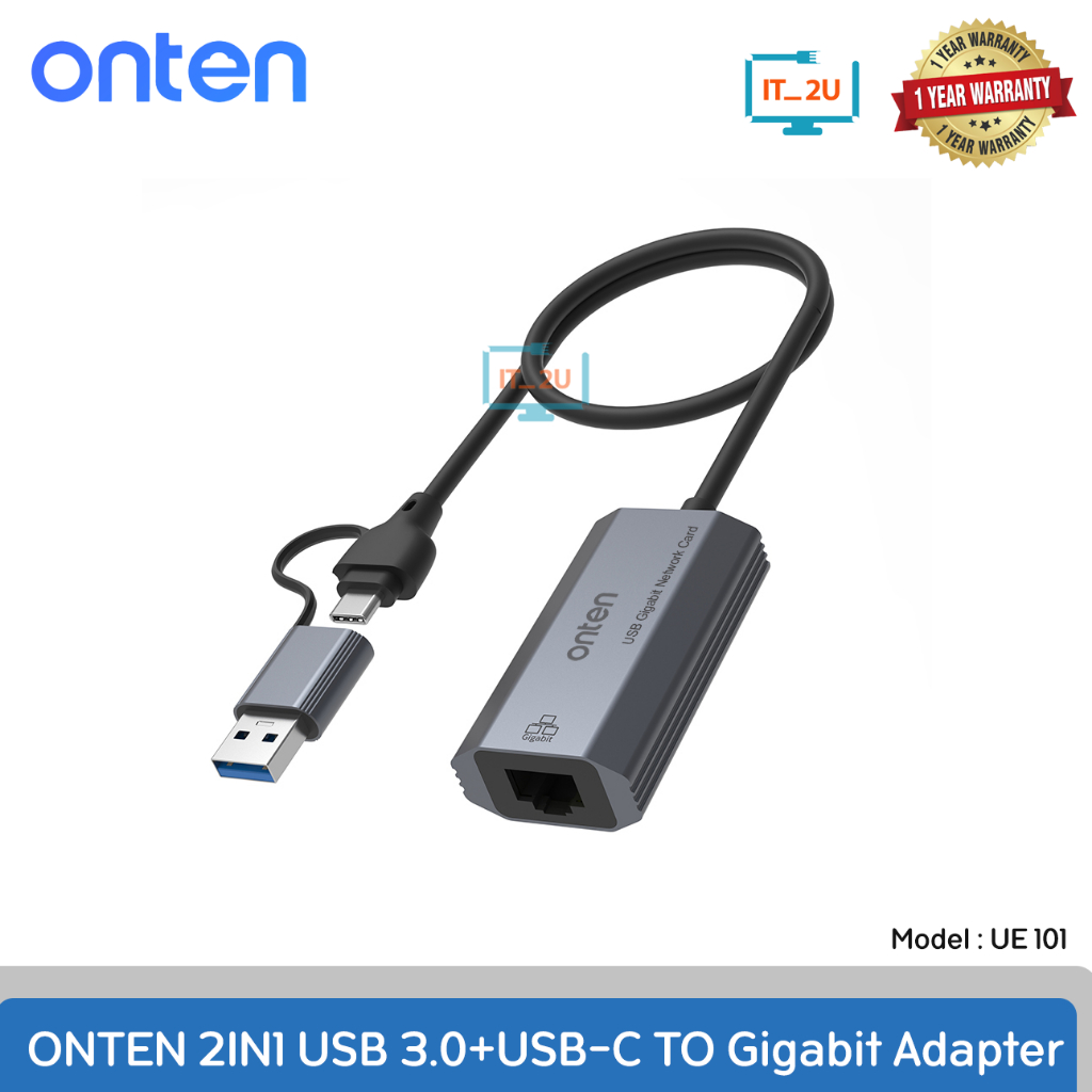Onten USB3.0+USB-C to Gigabit Adapter UE101 10/100/1000 สายแปลงสัญญาณ ...