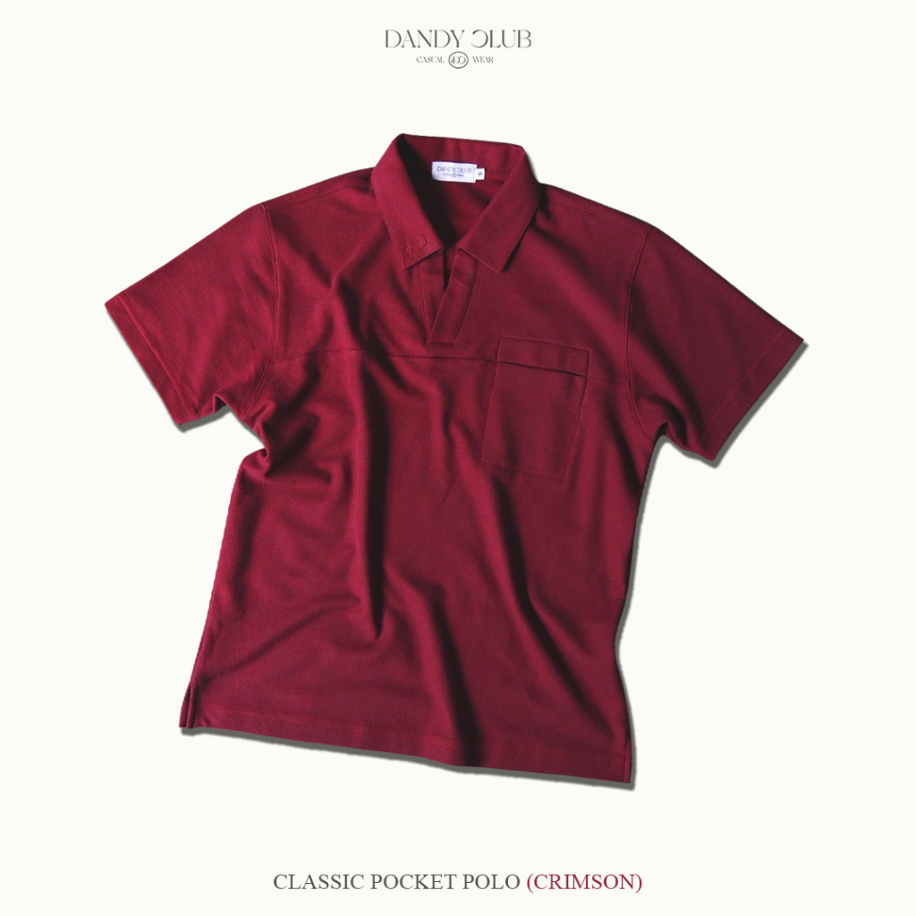 เสื้อโปโลแขนสั้น Dandy Pocket Polo Tee (Crimson Red) สีแดงเข้ม คอวี ...