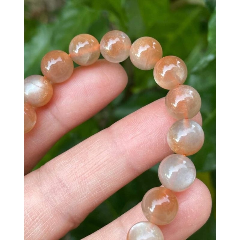 สร้อยหินซันสโตนผสมมูนสโตน ( Sunstone & Moonstone ) เนื้อสวยเหลือบแบบทู ...