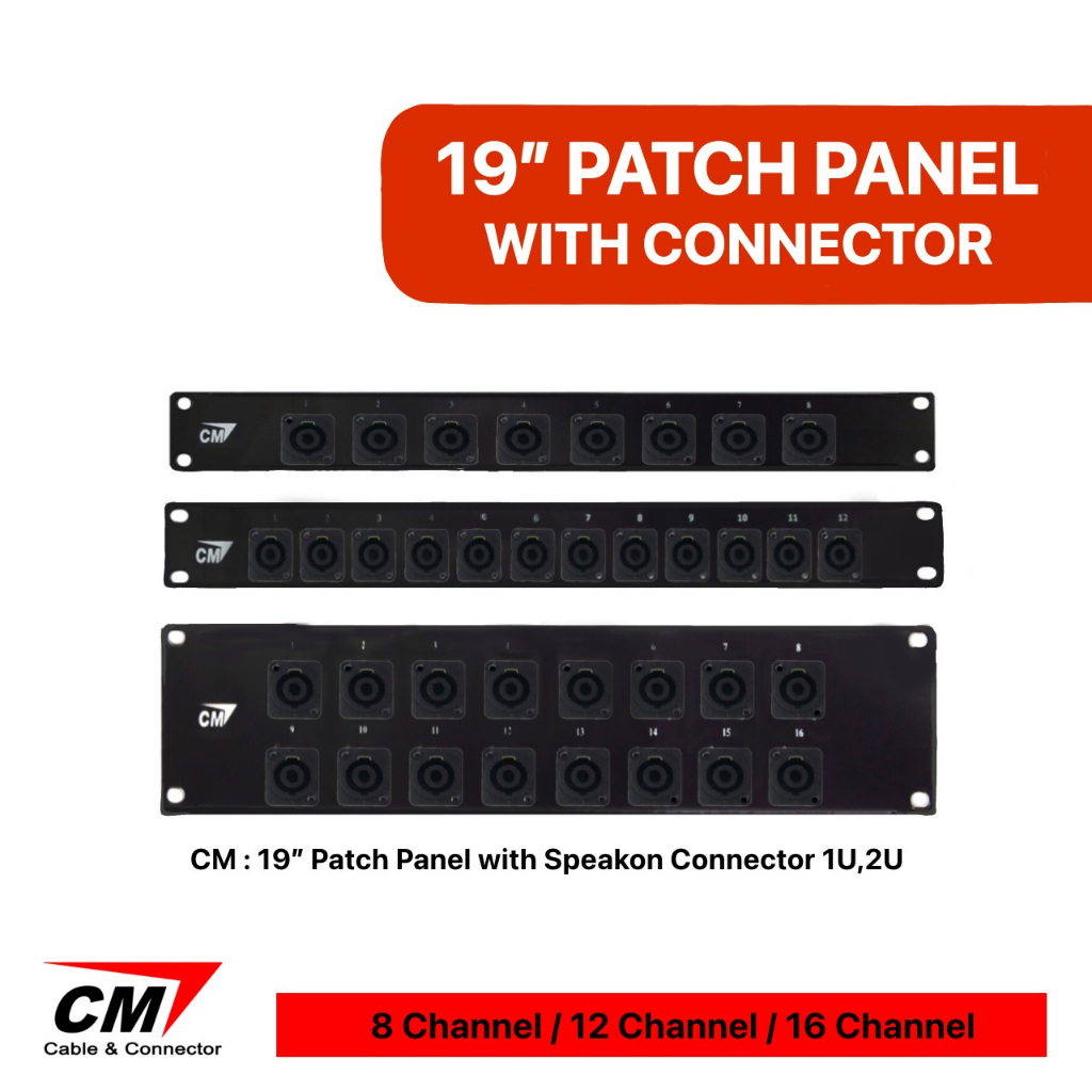 CM:19" Patch Panel with Speakon Connectors 1U,2U (8/12/16 Channel ...