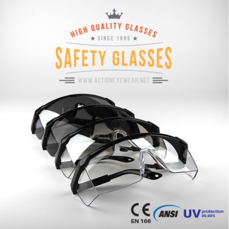 แว่นตานิรภัย แบรนด์ Action Eyewear รุ่น : 703 AF (กันฝ้า 100%) มีของแถม ...