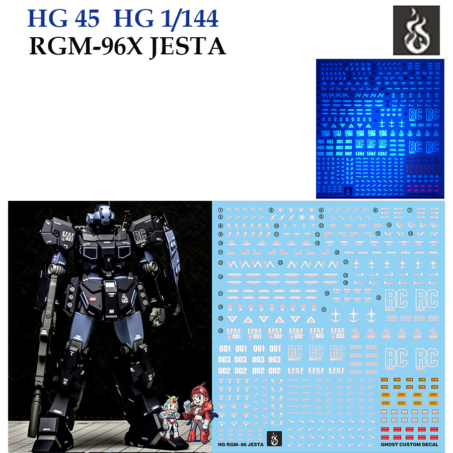 ดีคอลน้ำ [Ghost] HG 45 RGM-96X JESTA HG 1/144 (HIQ Water Decal) Fluorescent เรืองแสงในแสงแบ ...