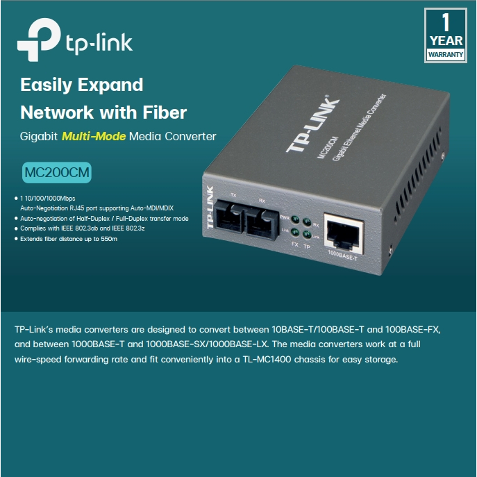 TP-Link Gigabit Multi-Mode Media Converter รุ่น MC200CM | Shopee Thailand