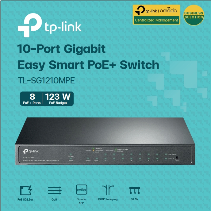 TP-LINK TL-SG1210MPE 10-Port Gigabit Easy Smart Switch with 8-Port PoE+ ...
