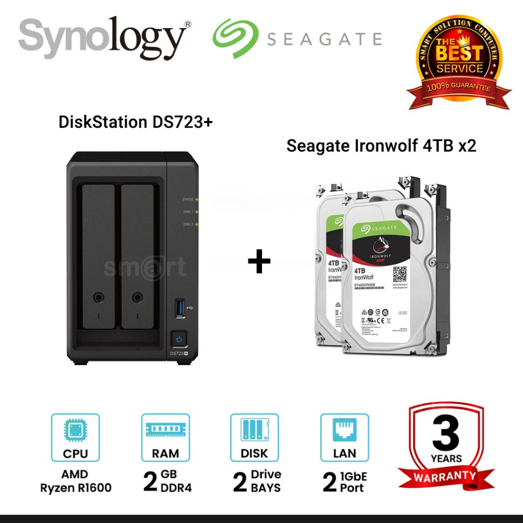 [SET]- Synology DiskStation DS723+ 2-Bay NAS + Seagate Ironwolf 4TB ...