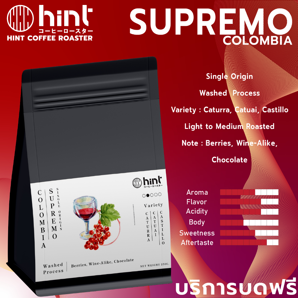 Hint Coffee Roaster เมล็ดกาแฟคั่ว Colombia Supremo คั่วอ่อน (Light To ...