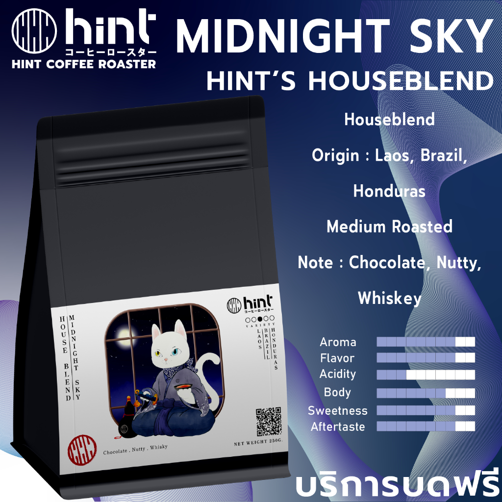 เมล็ดกาแฟคั่ว Hint Houseblend Midnight Sky คั่วกลาง (Medium Roasted ...