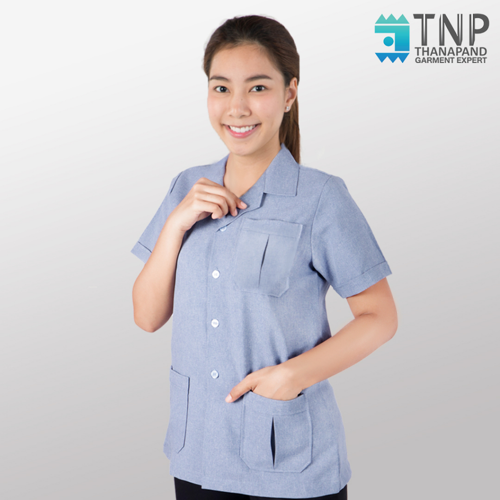 เสื้ออสม เสื้อกาวน์อสม เสื้อซาฟารีอสม สีเทาอมฟ้า พร้อมส่ง G806-OS TNP-Thanapand (ฐานะภัณฑ์ ...