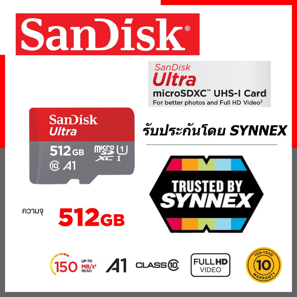 SanDisk Ultra microSDXC, SQUAC 512GB, A1, C10, U1, UHS-I, 150MB/s R (SDSQUAC-512G-GN6MN ...