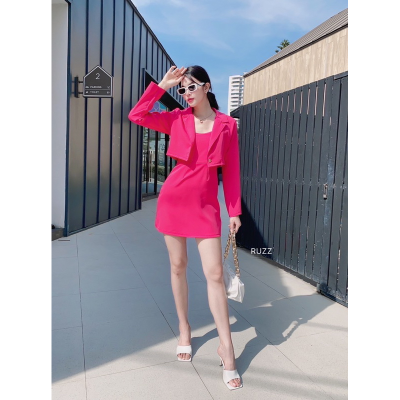 New Ruzz set size S เดรส/เสื้อคลุม สีชมพู | Shopee Thailand