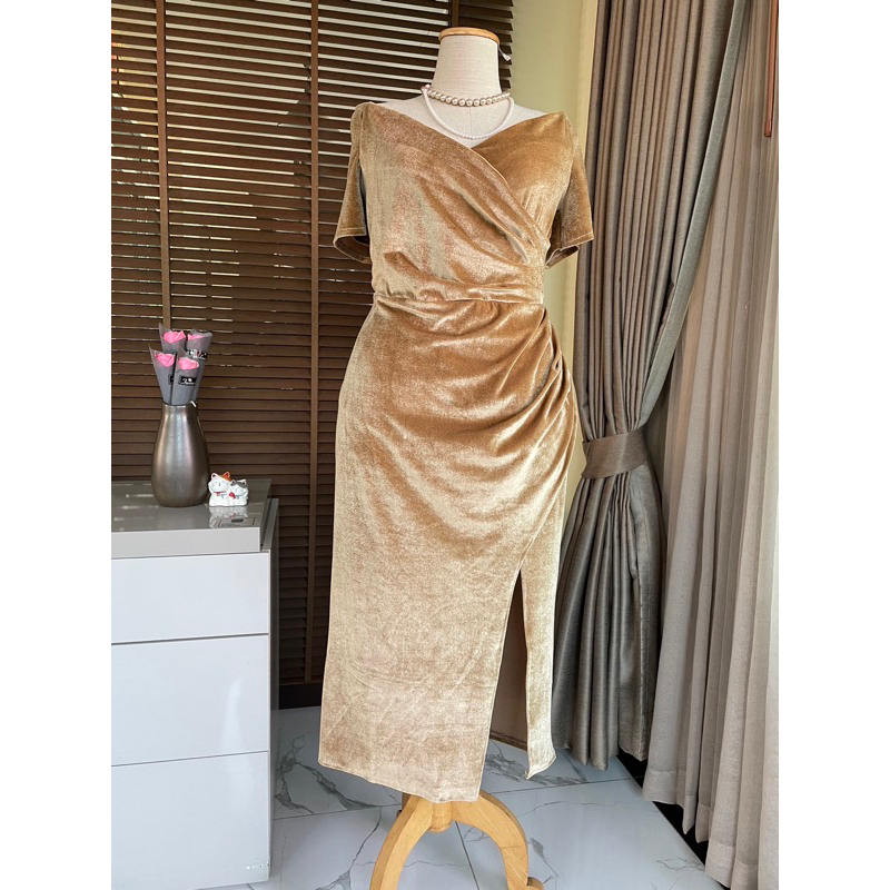 Janny ชุดราตรี เดรสสาวอวบ อ้วน Bigsize Plussize XXL ชุดออกงาน ชุดราตรี ผ้ากำมะหยี่ | Shopee Thailand