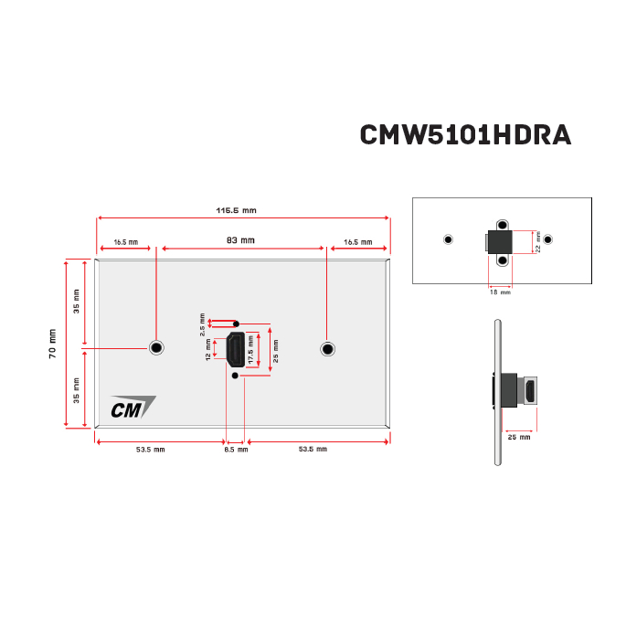 CM : Audio Video Inlet / Outlet Plate with HDMI Right Angel , 1 Port ...