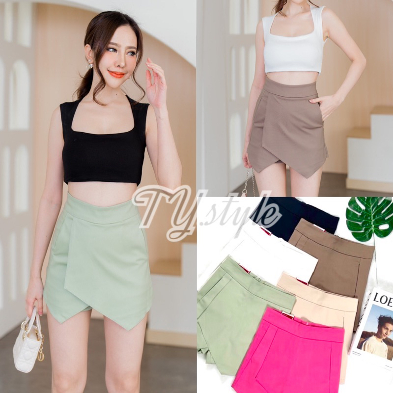 PT closets ♡ กางเกงกระโปรง ป้ายหน้า งานซิปหลัง ผ้าดับเบิ้ลซาติน #TB026 | Shopee Thailand