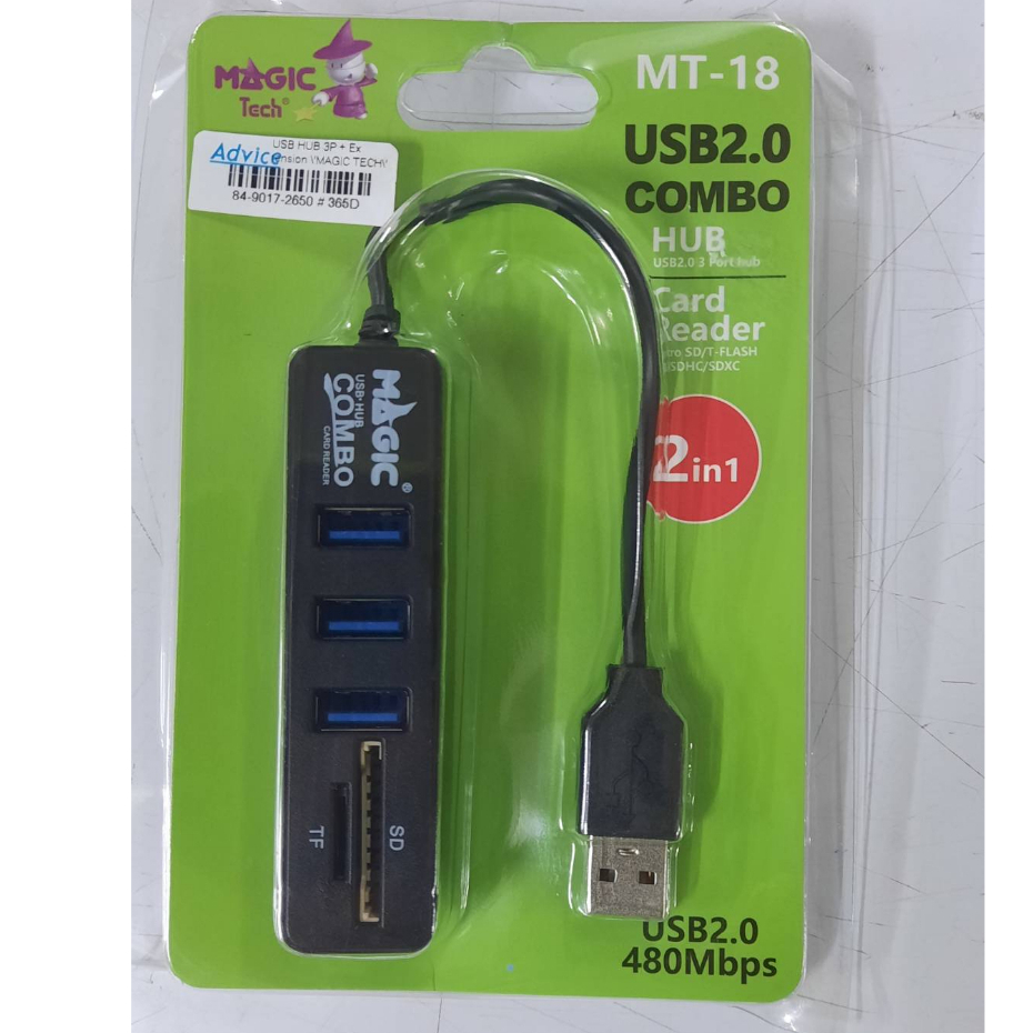 MAGIC TECH MT-18 3 Port USB HUB v2.0 + Card Reader MAGIC TECH MT-18 (Black) | Shopee Thailand
