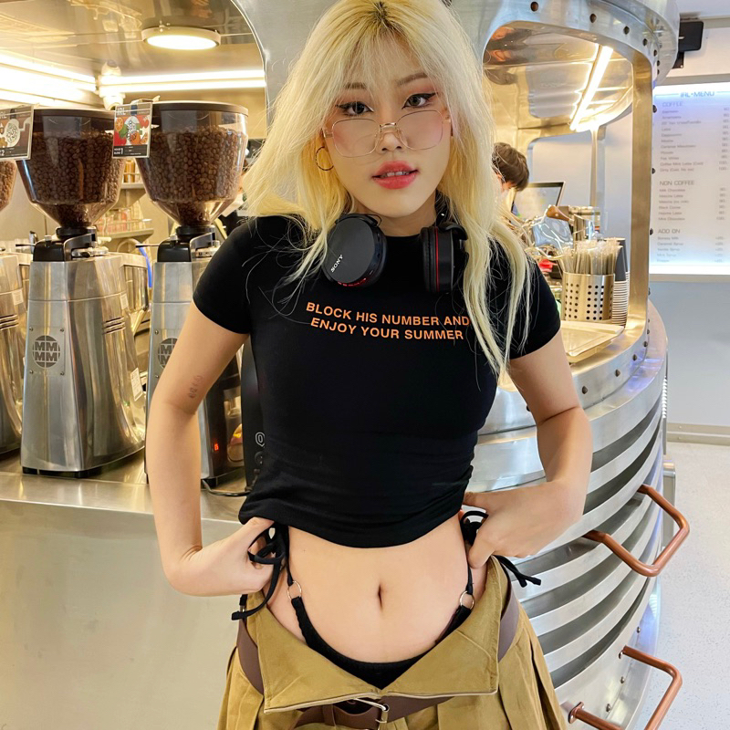 เสื้อ Baby T Y2K 3 สี "Block his number and enjoy your summer" - MAYANA BKK | Shopee Thailand