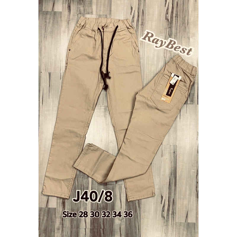 J40 กางเกงขายาวผู้ชาย ทรงขากระบอกเล็ก 7-7.5 นิัว ผ้ายืดยูนิโคล่ เอวยางยืด ผูกเชือก เอว 28-44 ...