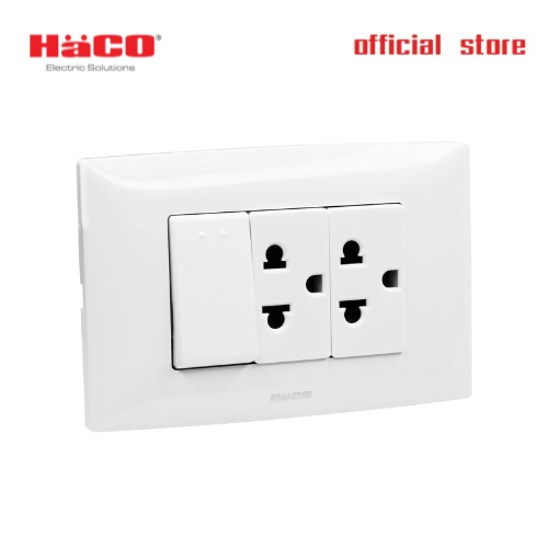 HACO ชุดเต้ารับเดี่ยว 2 ช่อง + สวิตช์ทางเดียว Euro-American socket with frame รุ่น AP-E21 ...