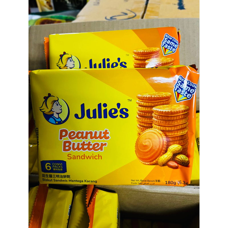 จูลี่ส์ แซนด์วิชบิสกิตรสครีมเนยถั่ว 180 กรัม ขนม คุกกี้สอดไส้เนยถั่ว Julie's Peanut Butter ...