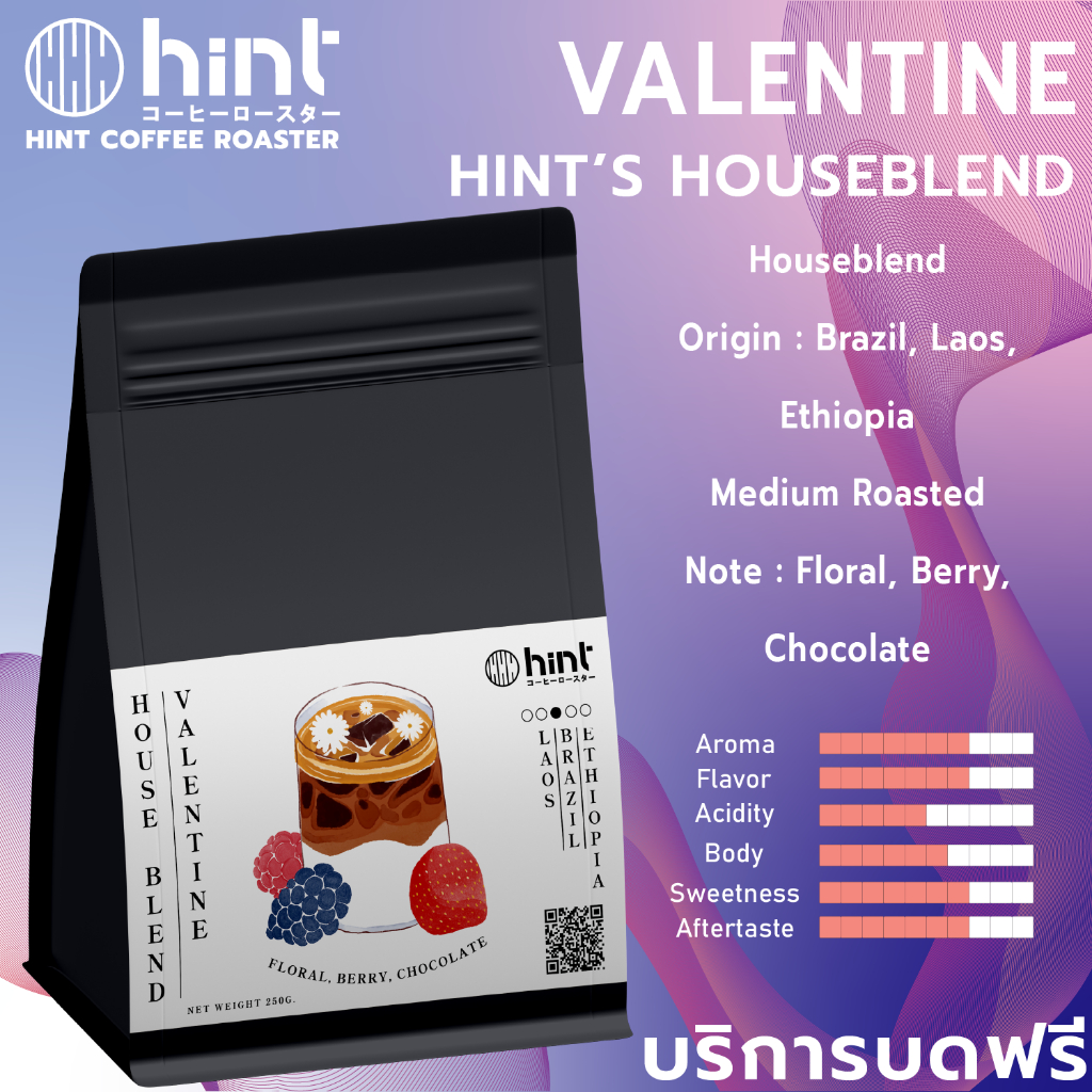 เมล็ดกาแฟคั่ว Hint Houseblend Valentine คั่วกลาง (Medium Roasted) Hint ...