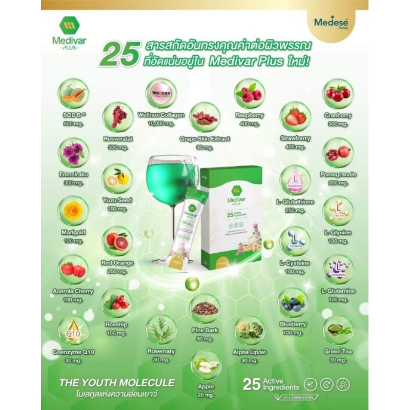 วิตามินผิว 25 ชนิด Medivar Plus Collagen ลดสิวฝ้า ต้านอนุมูลอิสระ กระชับรูขุมขน ผลิตภัณฑ์โดย ...