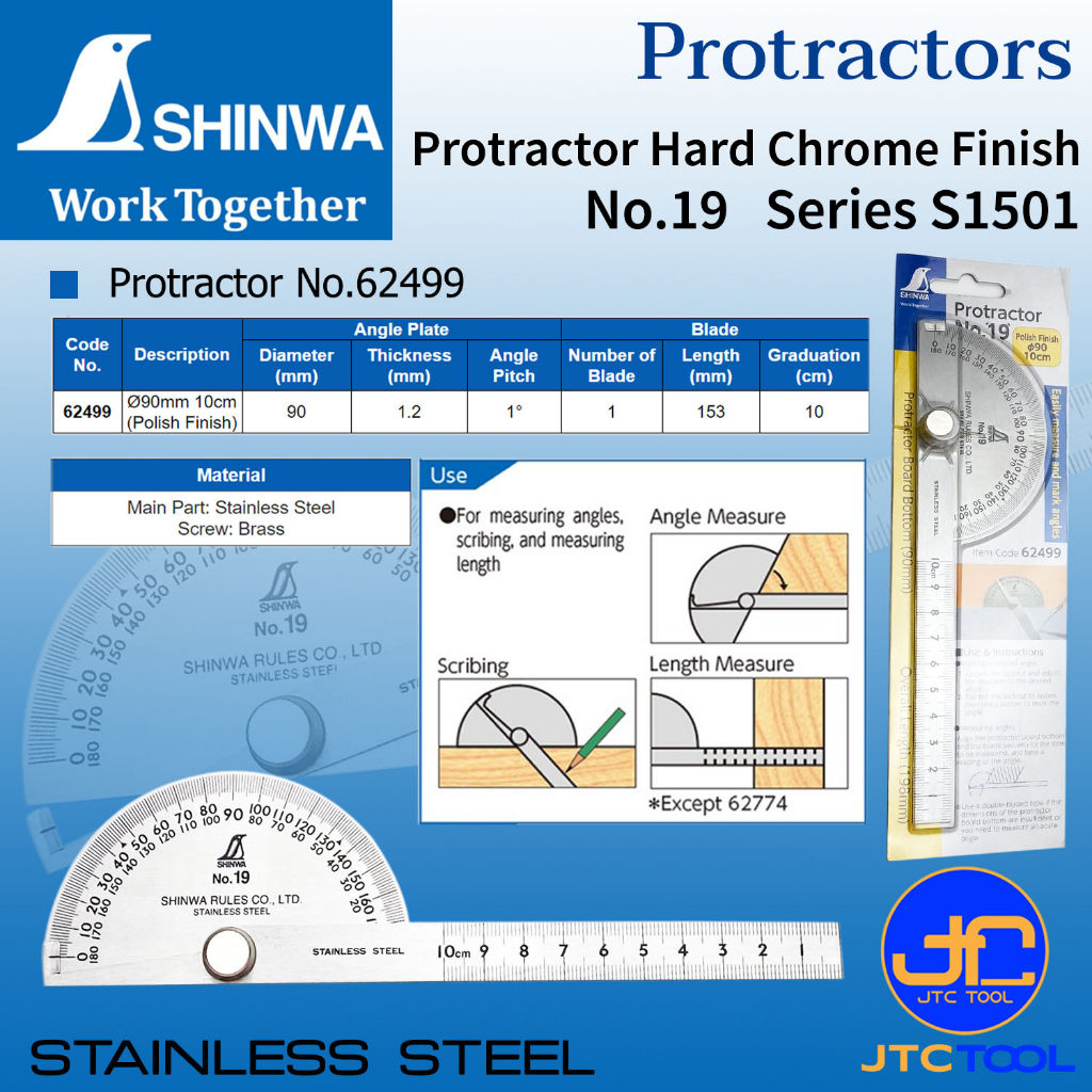 Shinwa ครึ่งวงกลมวัดองศา - Stainless Steel Protractor No.62499 | Shopee ...