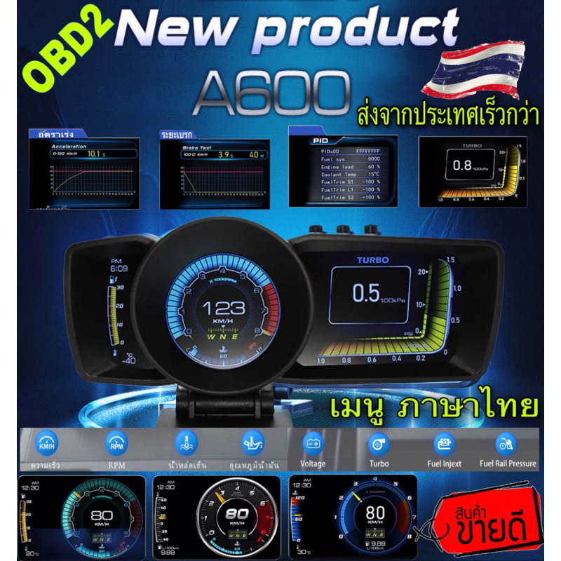 (เมนูภาษาไทย) OBD2Smart Gauge Display Meter A600 OBD2+PSI+GPSล่าสุด สมาร์ทเกจเกจวัดความร้อน ...