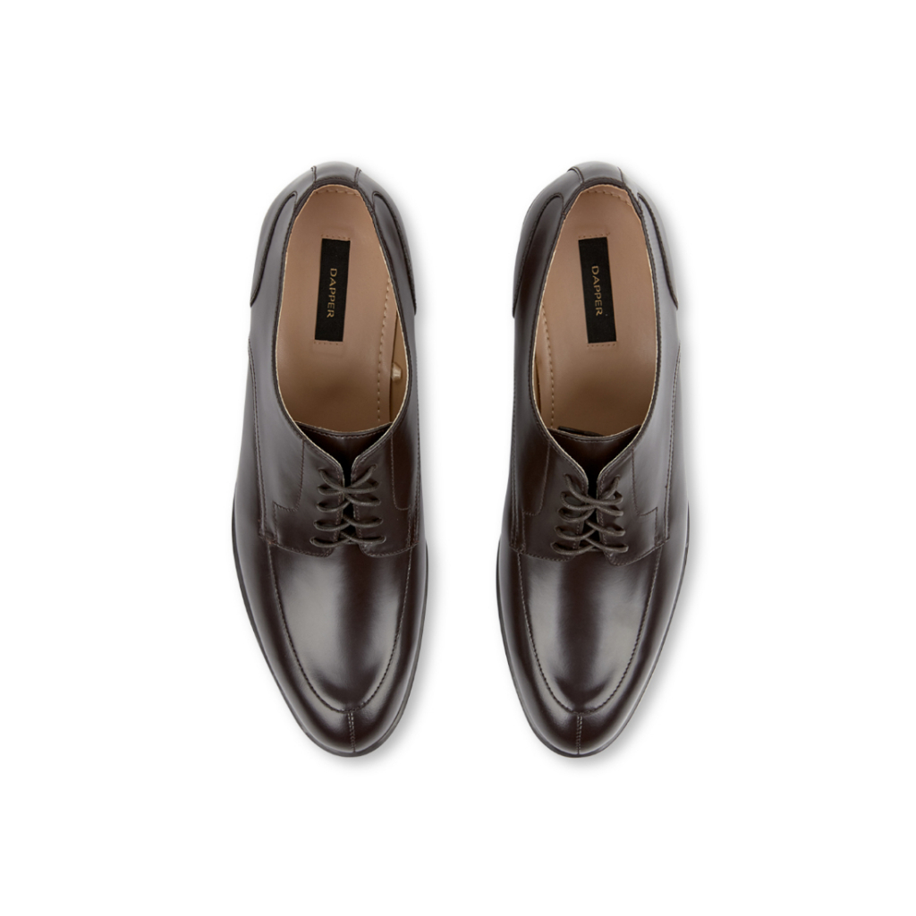 DAPPER รองเท้าหนังแบบผูกเชือก Hi-Shine U-Tip Derby Shoes สีน้ำตาล ...