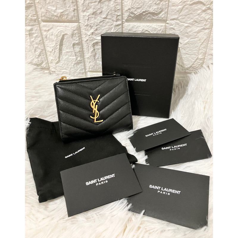 กระเป๋าสตางค์ YSL Saint Laurent Monogramme quilted textured-leather ...
