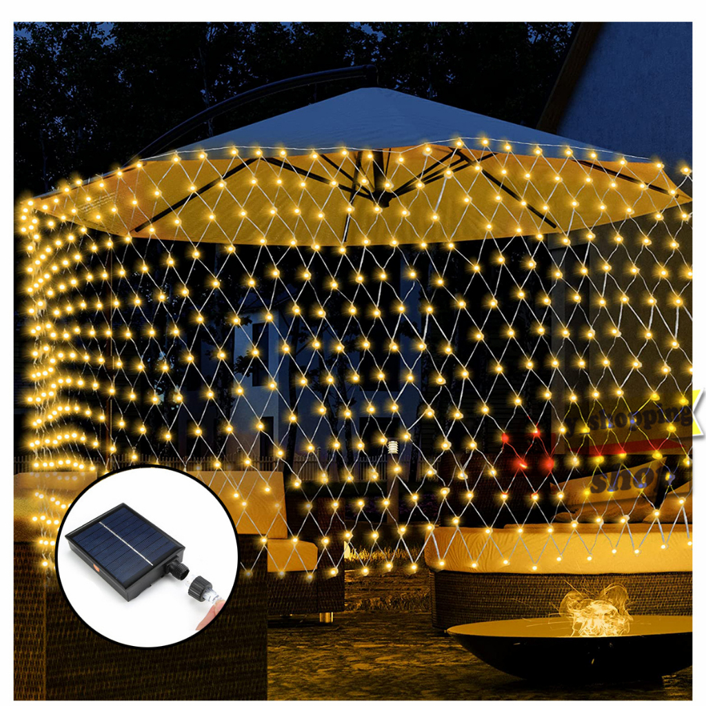 Warm White ไฟเหลือง solar light fishing net 8โหมด ไฟตกแต่งบ้าน ใช้ ...