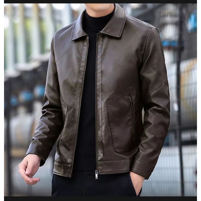 เสื้อแจ็คเก็ตหนังPu คอปก แฟชั่นผู้ชาย M-4xl | Shopee Thailand