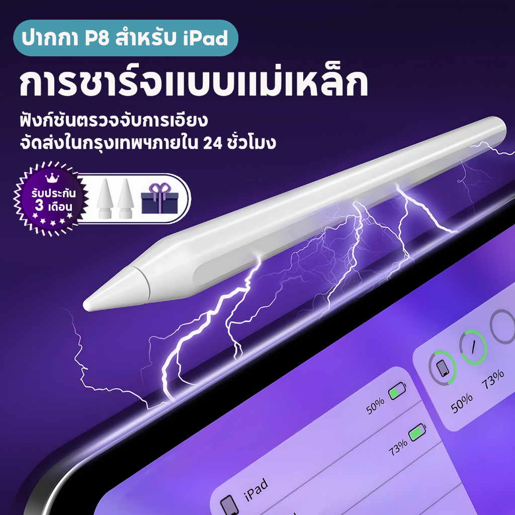 【การชาร์จแบบแม่เหล็ก】 ปากกาไอแพด P8วางมือบนจอ+แรเงาได้ ปากกาทัชสกรีน ...