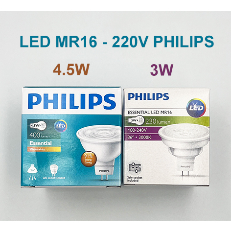 หลอด LED MR16 - 220V 3W และ 4.5W 36D มีแสงขาว และวอร์ม PHILIPS | Shopee Thailand