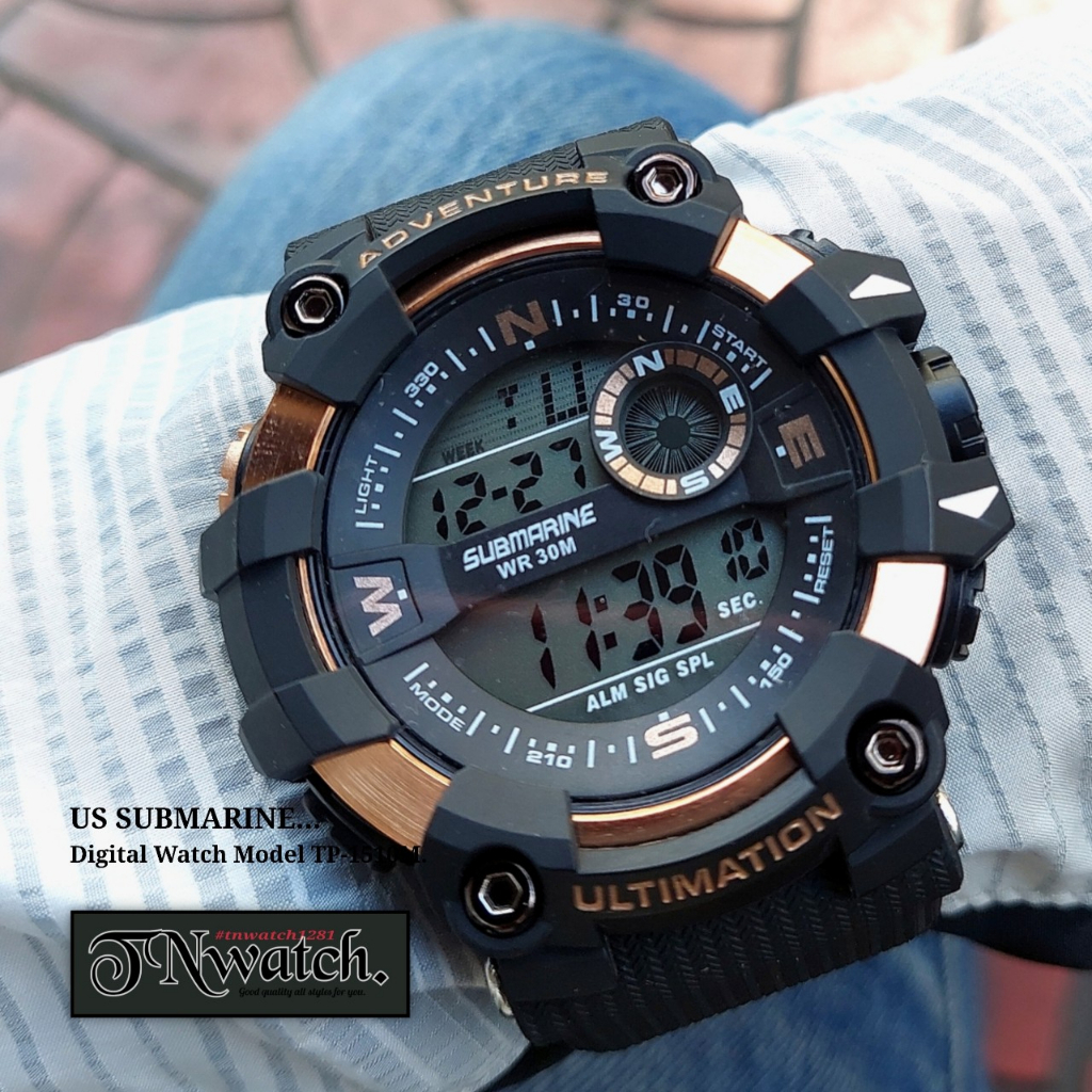 นาฬิกาข้อมือผู้ชาย US SUBMARINE รุ่น TP-1510M ระบบดิจิตอล แสดงวันที่/จับเวลา กันน้ำ100% พร้อม ...