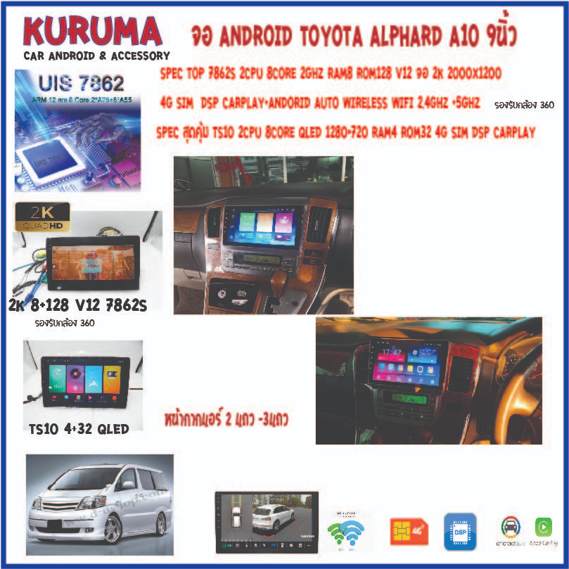 จอ Android Toyota Alphard A10 9นิ้ว 7862s 8core 2cpu ram8 rom256 2k ...