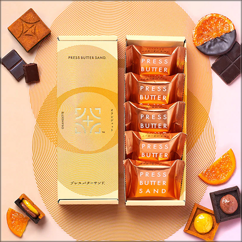 PRESS BUTTER SAND New Flavor 5 pieces orange caramel and chocolate ...