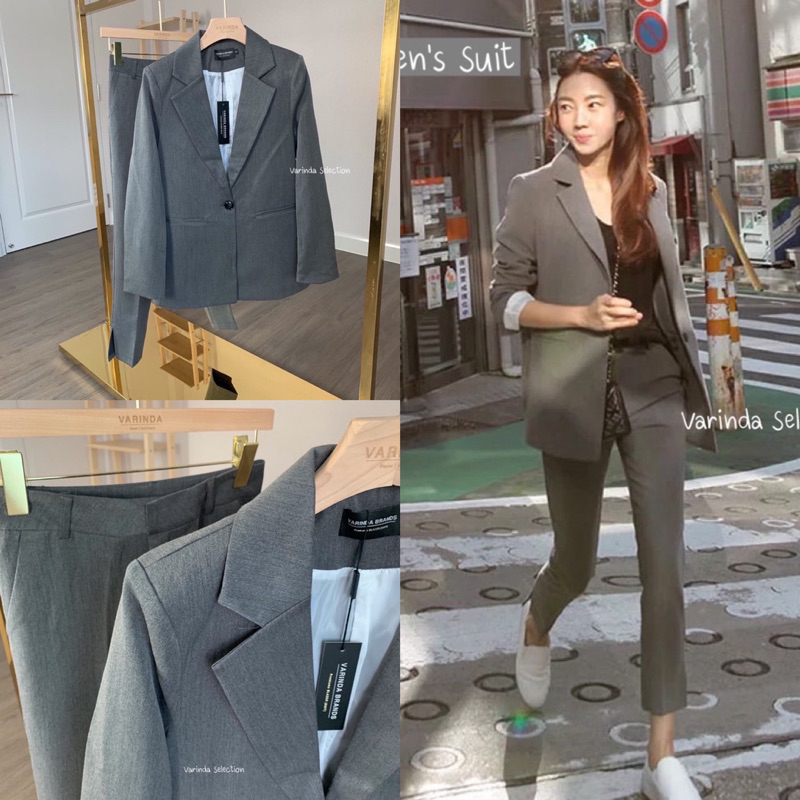 รหัส 027 สูทสีเทา ชุดสูทไปงาน งานป้าย Varinda | Shopee Thailand